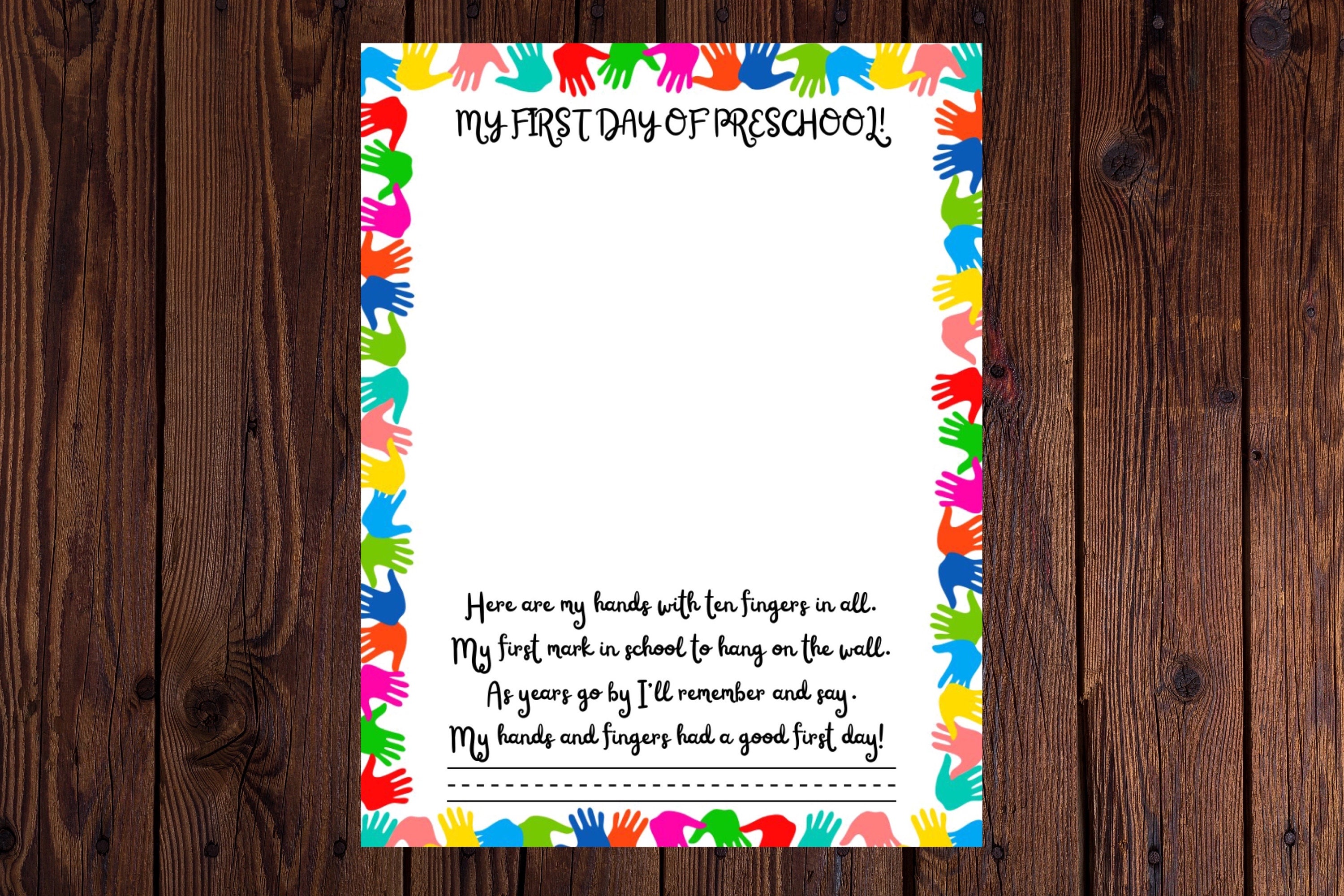 First Day of Preschool Handprint Worksheet Craft - Etsy