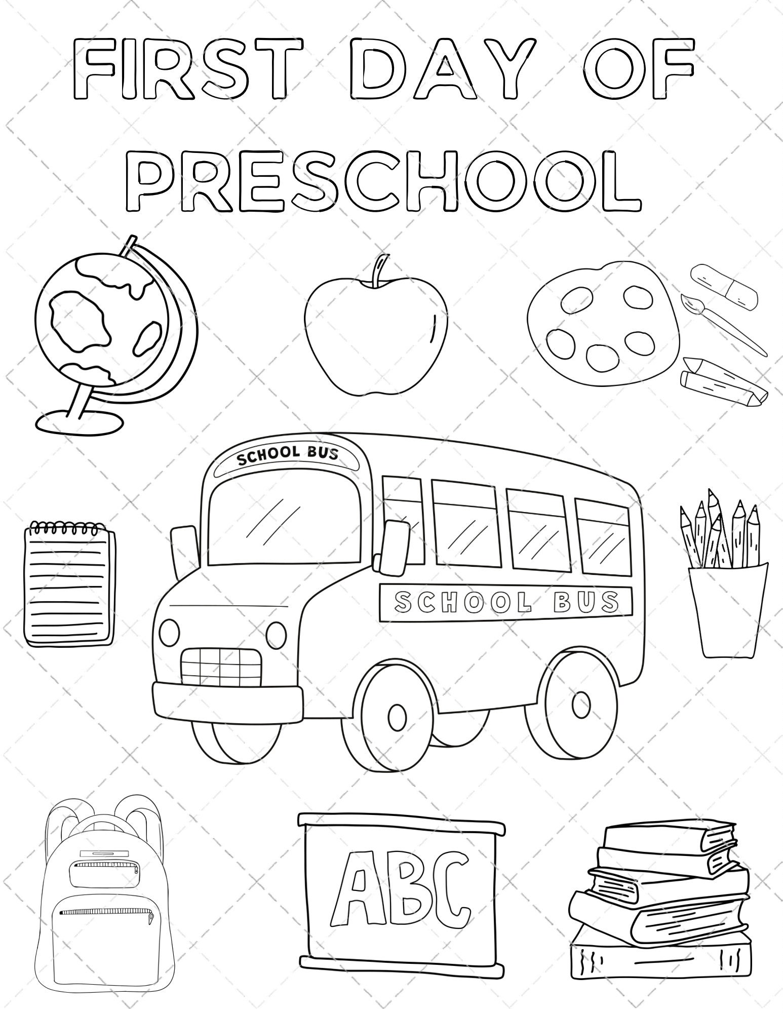 First Day of Preschool Coloring Page - Etsy