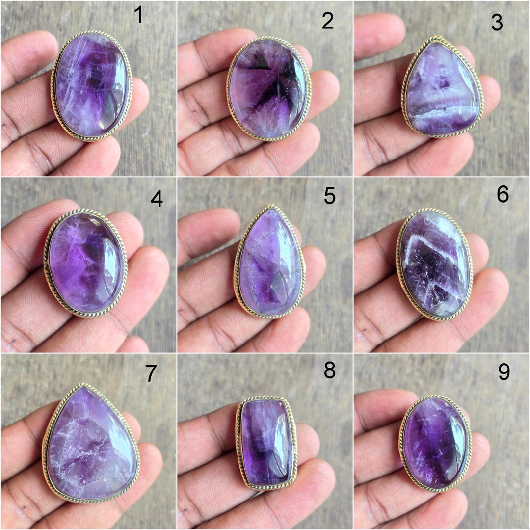 Natural Amethyst Cabochon: Grooved Brass Stone for Jewelry Making - Etsy