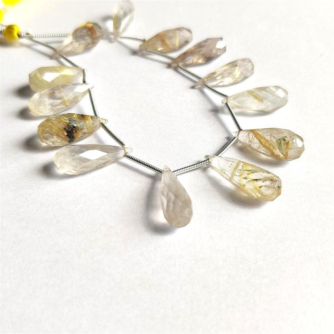 Golden Rutile Quartz Elongated Faceted Drops,gemstone Faceted Briolette ...