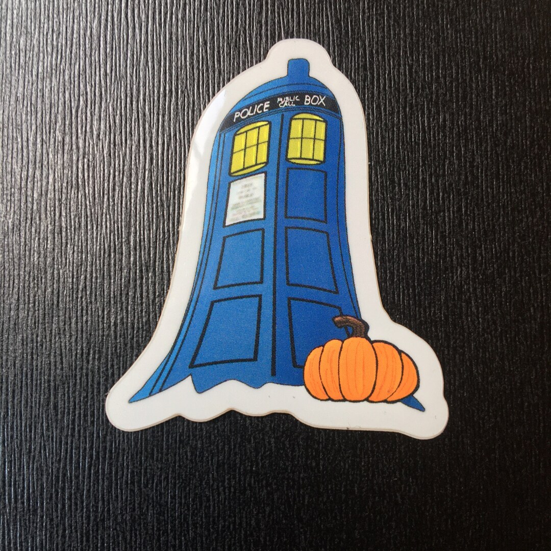 Doctor Who Ghost Tardis Halloween-Aufkleber mit einem Kürbis Dr. Who ...