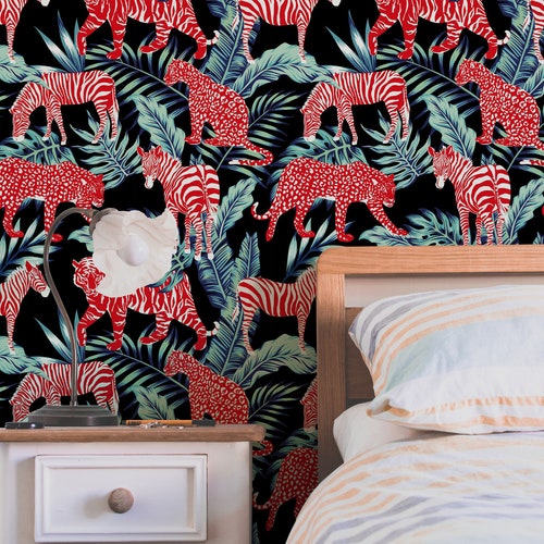 Removable Wallpaper Vintage Red Vintage Wallpaper Peel and | Etsy