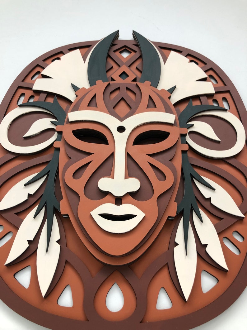 Mask Multilayer Wood Wall Art, Wooden Home Wall Decorations, 3D Layered ...