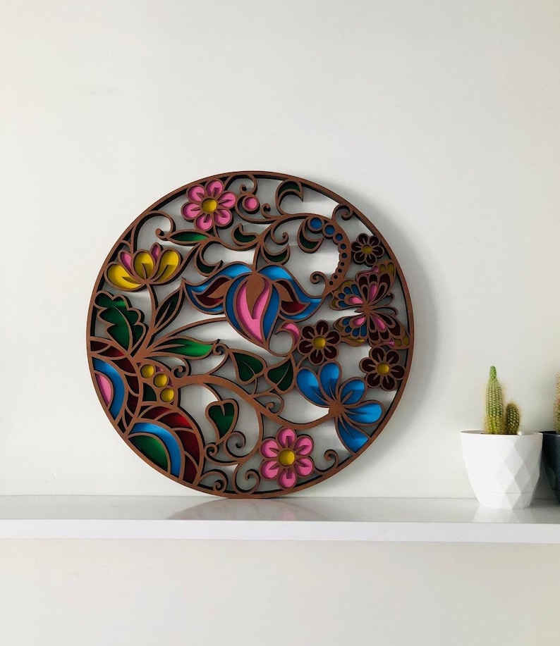 Flowers Multilayer Wood Wall Art, Unique Wooden Wall Art, Laser Cut ...