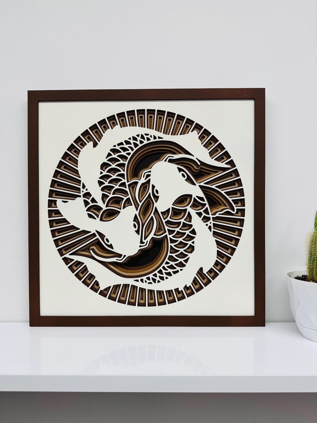 Koi Fish Multilayer Wood Wall Art, Mandala Laser Cut, 3D Wall Art ...