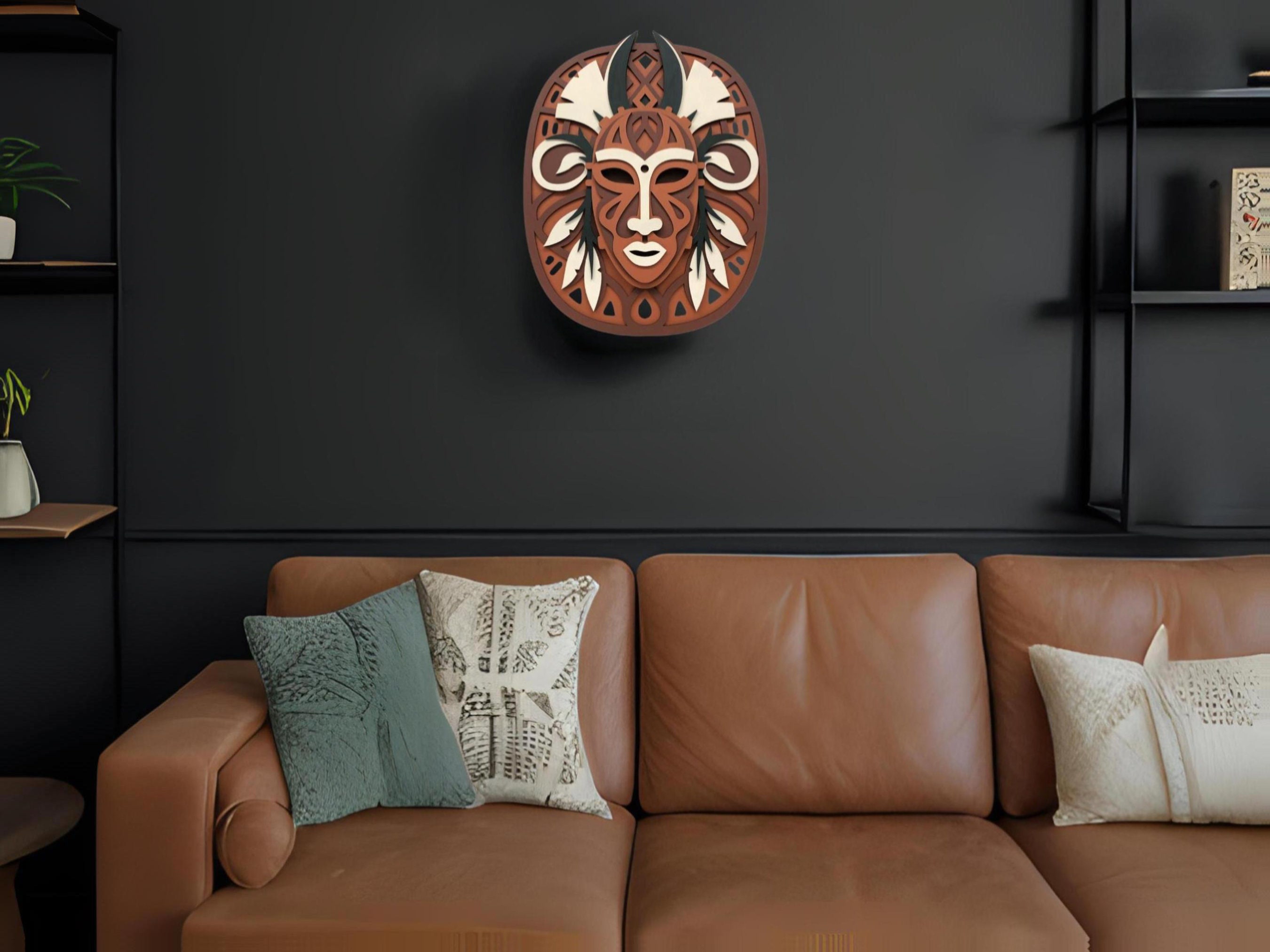 Mask Multilayer Wood Wall Art, Wooden Home Wall Decorations, 3D Layered ...