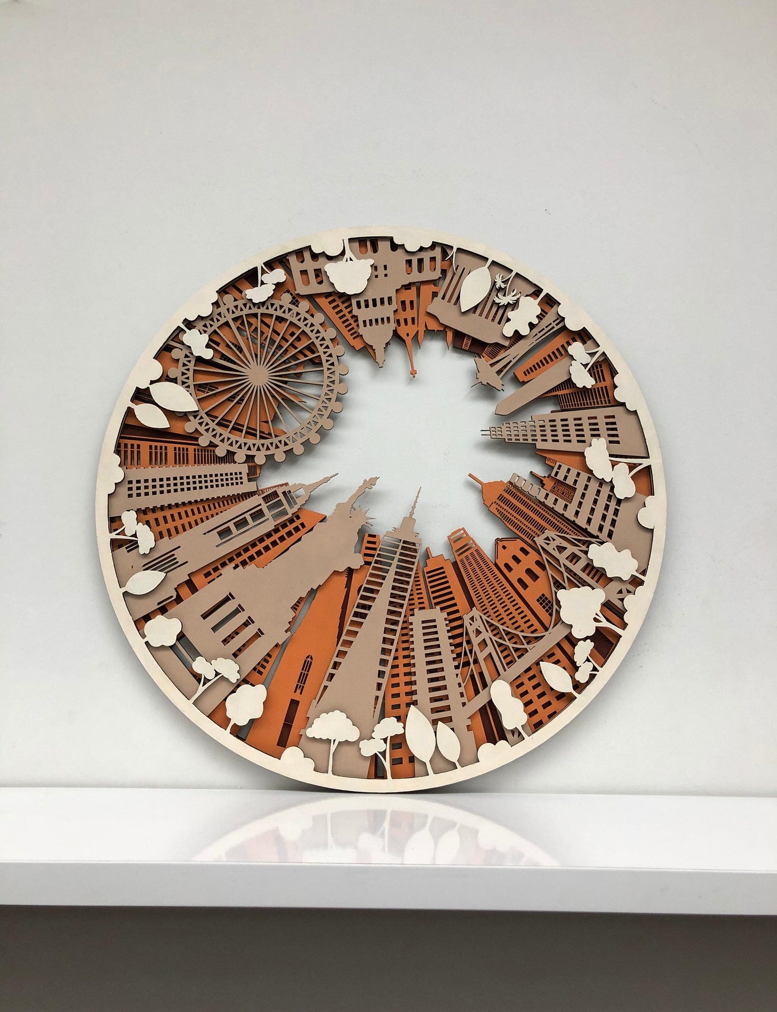 Cities Multilayer Wood Wall Art, 3D Modern Wooden Wall Decor, Layered ...