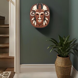 Mask Multilayer Wood Wall Art, Wooden Home Wall Decorations, 3D Layered ...