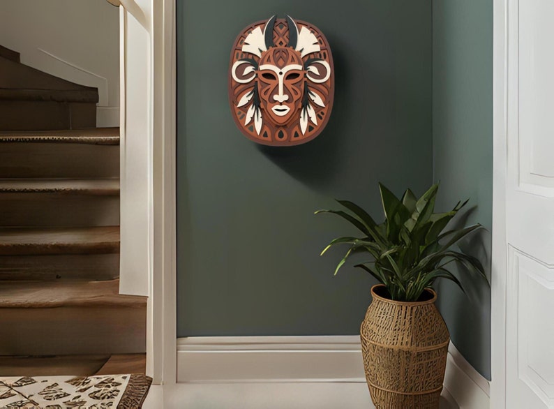 Mask Multilayer Wood Wall Art, Wooden Home Wall Decorations, 3D Layered ...