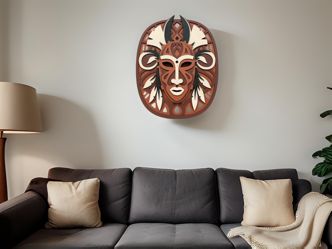 Mask Multilayer Wood Wall Art, Wooden Home Wall Decorations, 3D Layered ...