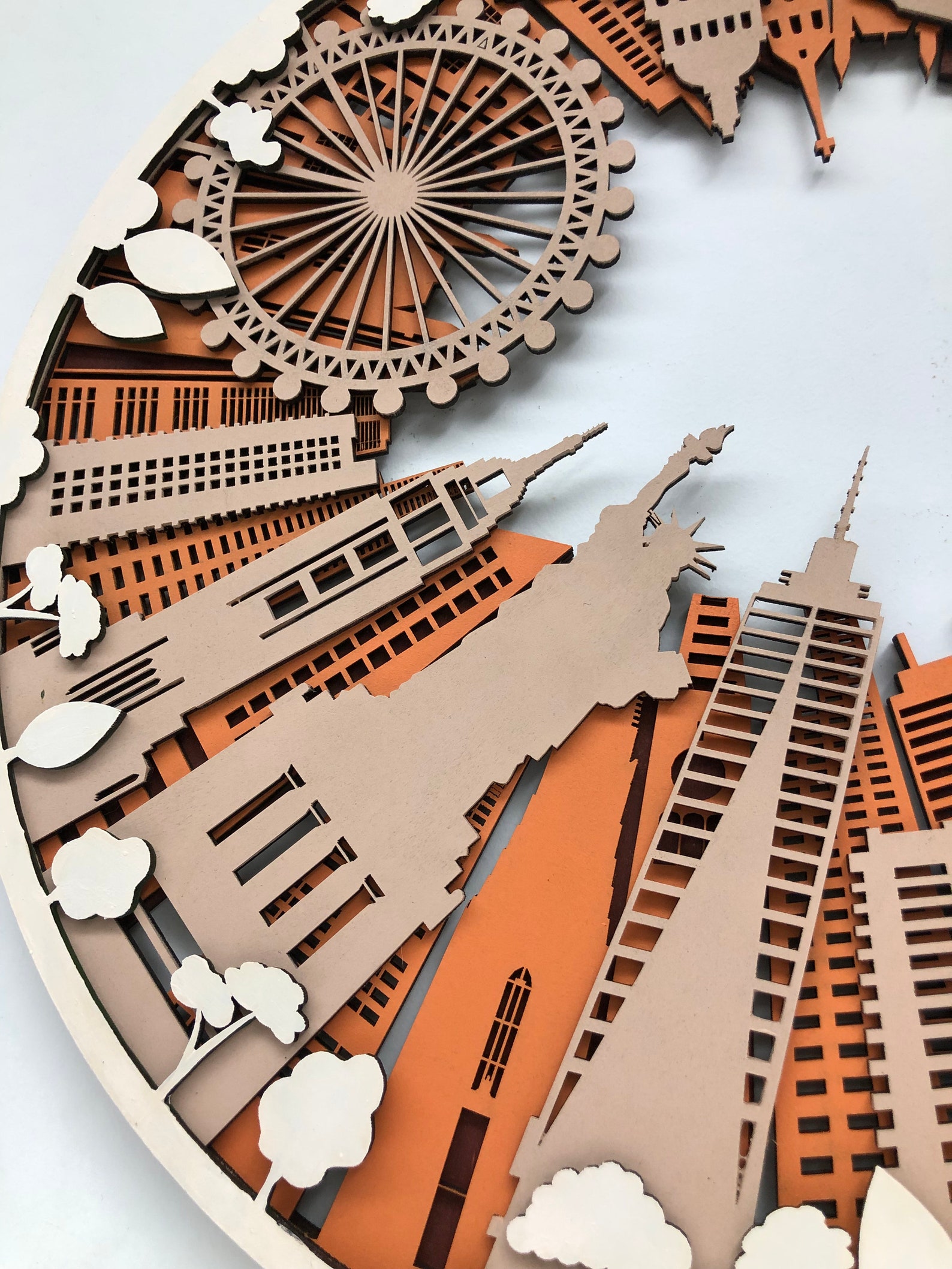 Cities Multilayer Wood Wall Art, 3D Modern Wooden Wall Decor, Layered ...