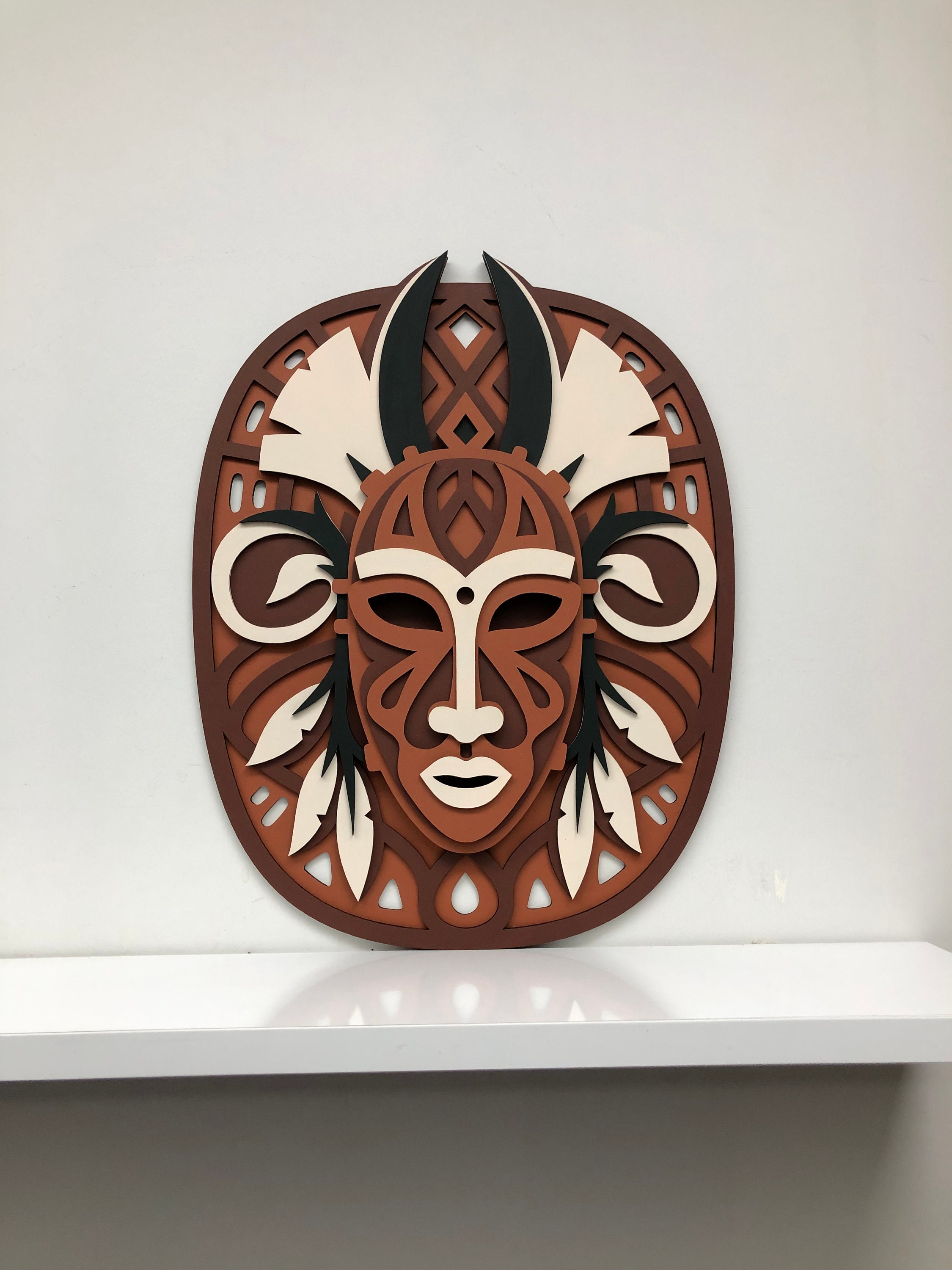 Mask Multilayer Wood Wall Art, Wooden Home Wall Decorations, 3D Layered ...