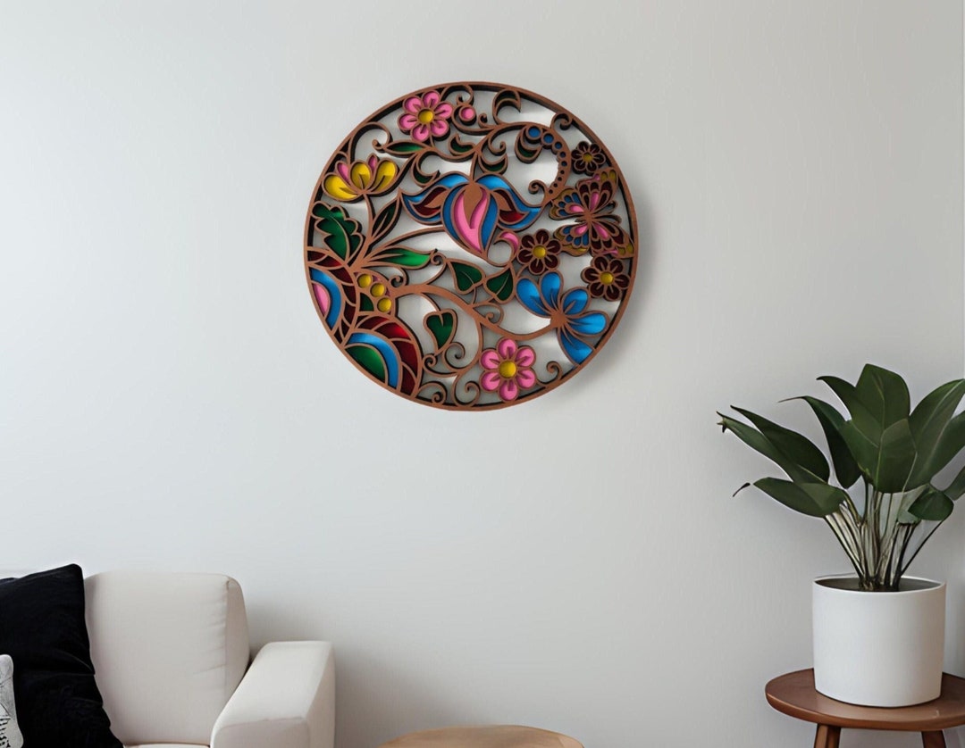 Flowers Multilayer Wood Wall Art, Unique Wooden Wall Art, Laser Cut ...