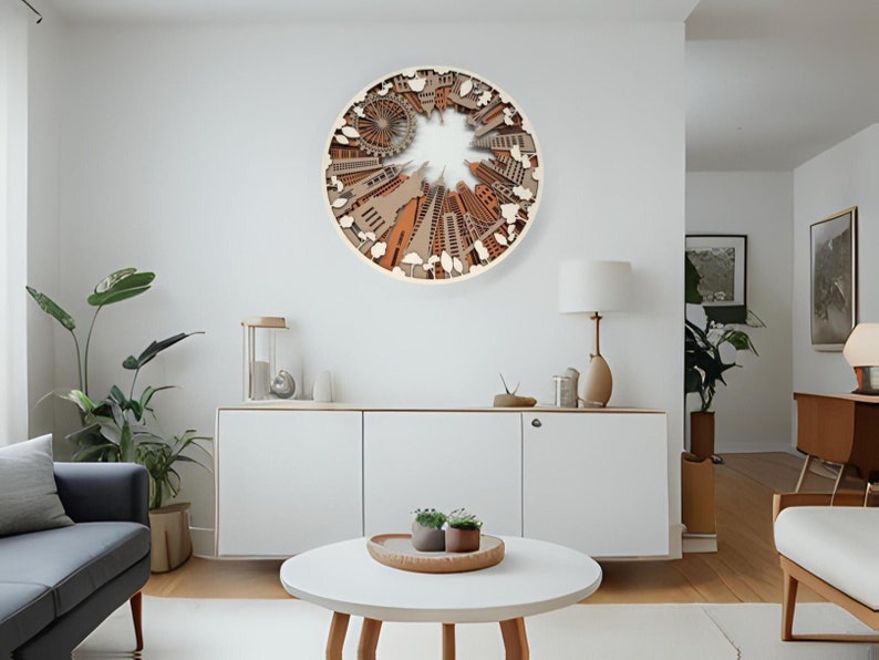 Cities Multilayer Wood Wall Art, 3D Modern Wooden Wall Decor, Layered ...