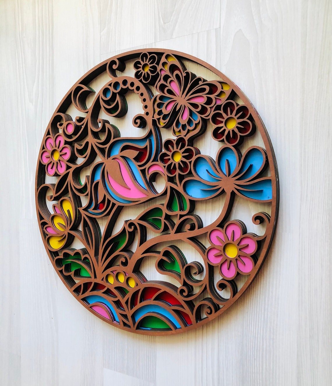Flowers Multilayer Wood Wall Art, Unique Wooden Wall Art, Laser Cut ...