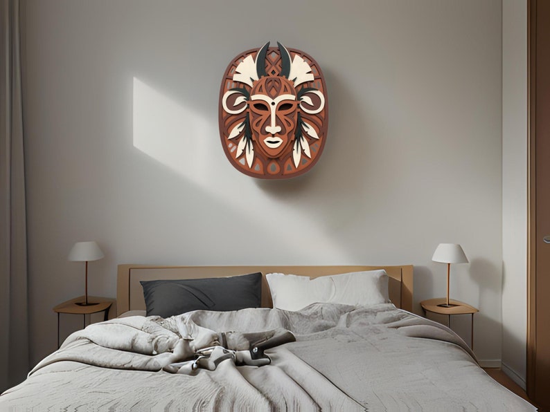 Mask Multilayer Wood Wall Art, Wooden Home Wall Decorations, 3D Layered ...