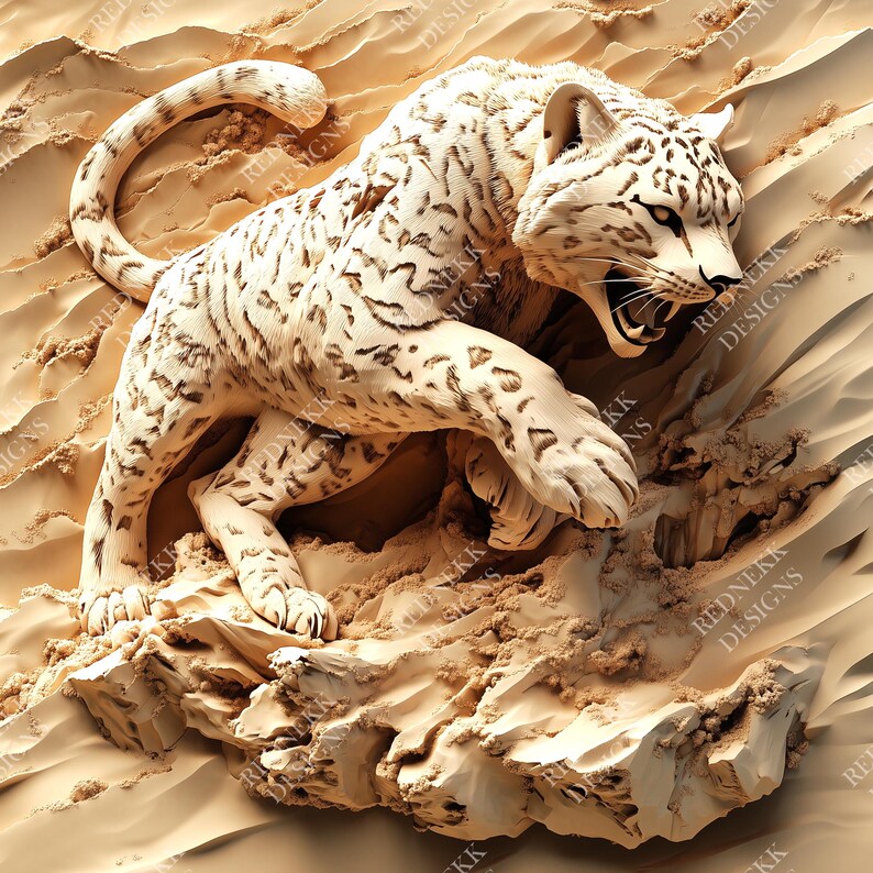 3D Illusion Snow Leopard 03 | Laser Engraving File JPG | Lightburn File ...