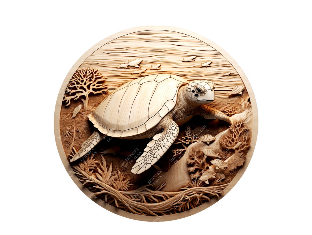 3D Illusion Sea Turtle Laser Engraving File PNG Lightburn File Sea ...