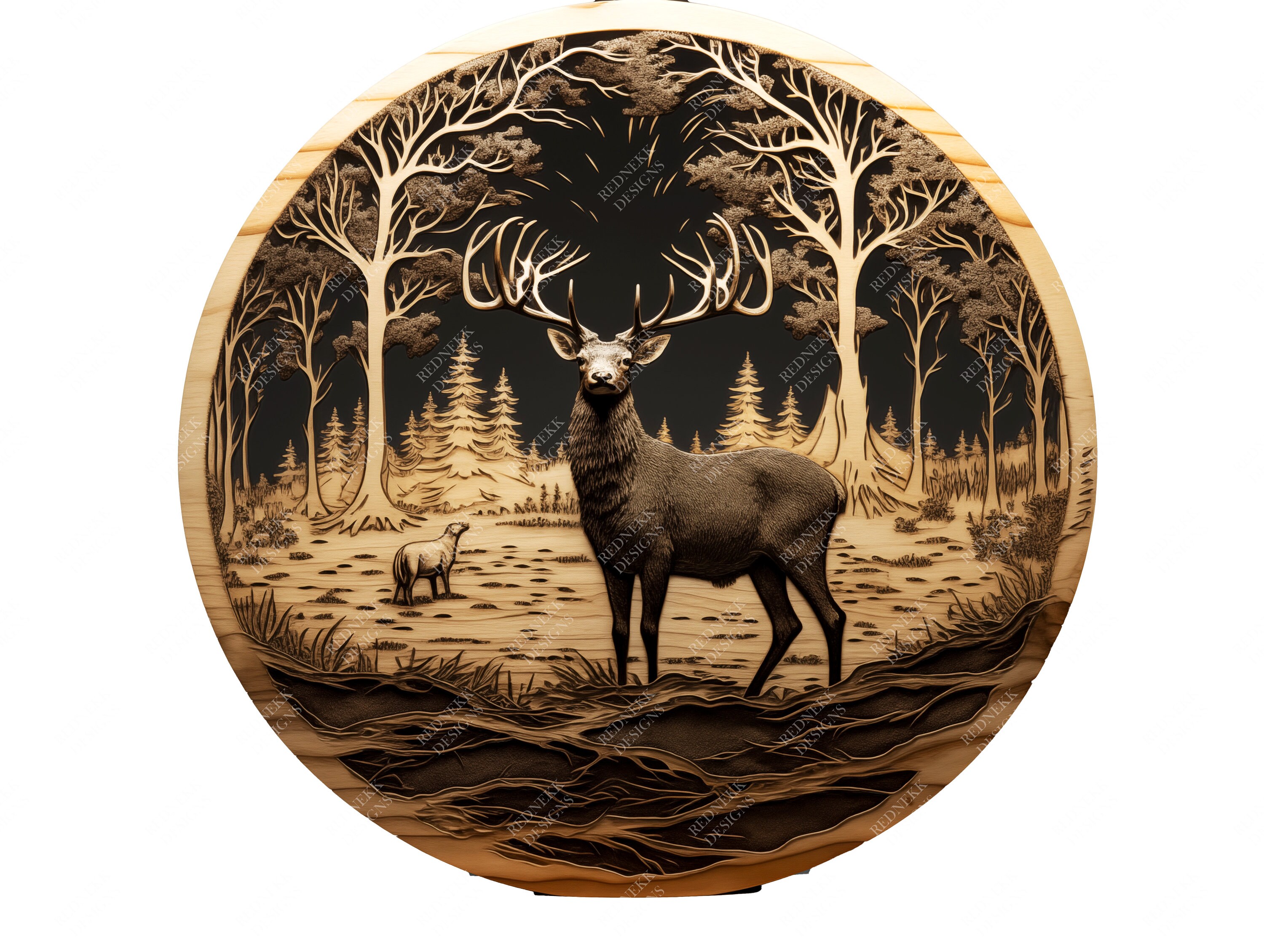 3D Illusion Stag | Laser Engraving File PNG | Lightburn File | Stag 13 ...