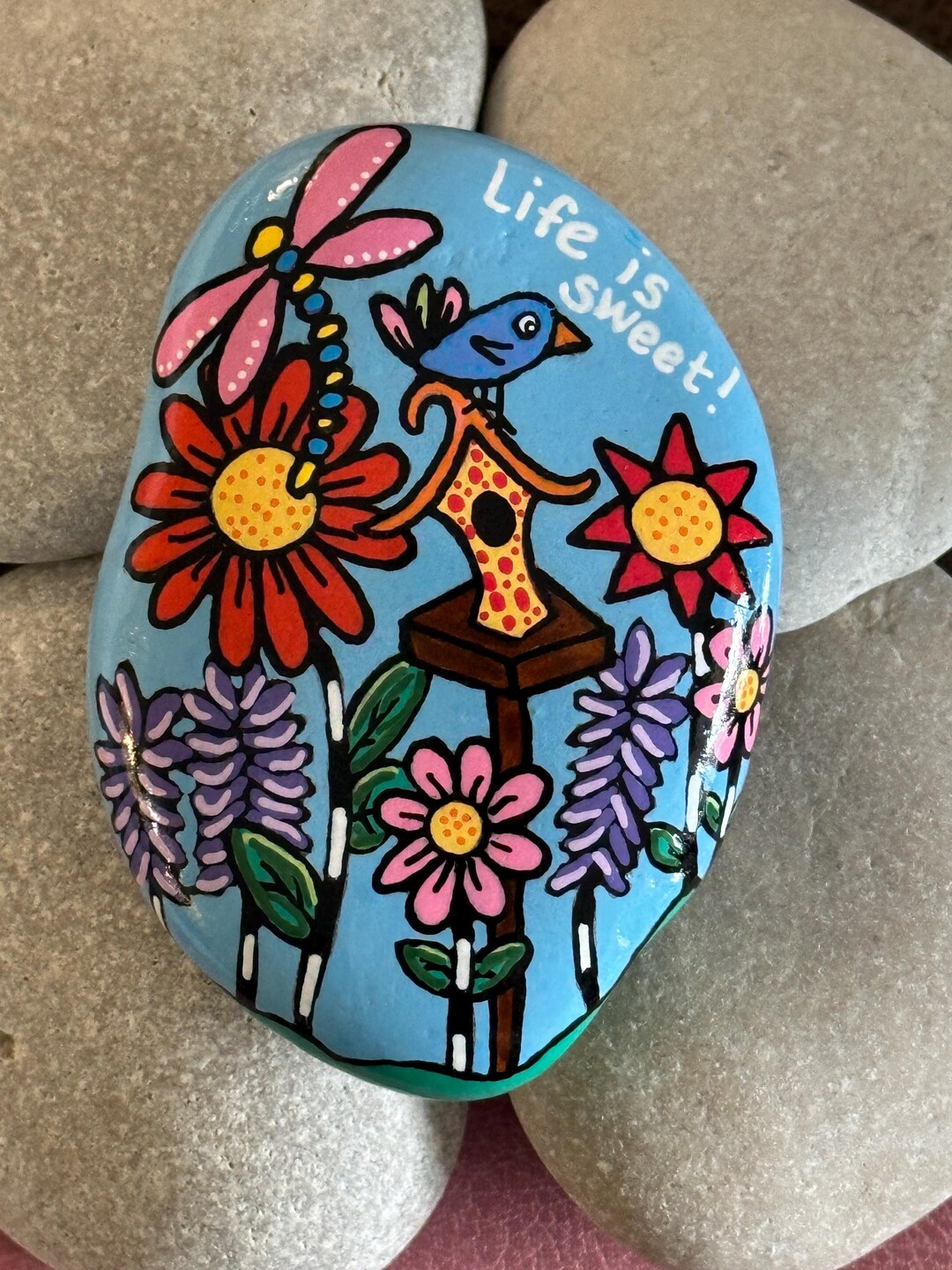 Life is Sweet,rock Art,flowers,painted Rock,painted Stone,paperweight ...