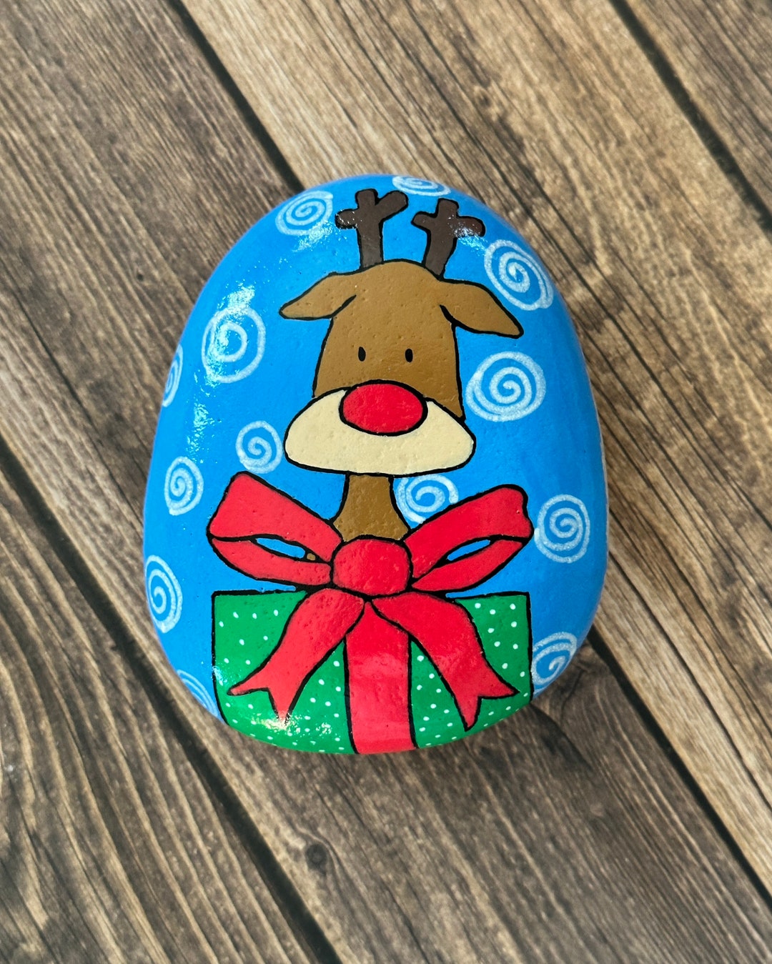 Reindeer Painted Rock,rudolph,holiday Decor,christmas Painted Rock ...