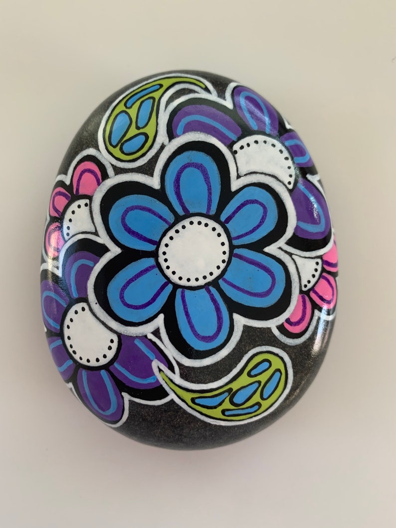 Flower Painted Stoneflower Stone Paintingflower Painted | Etsy