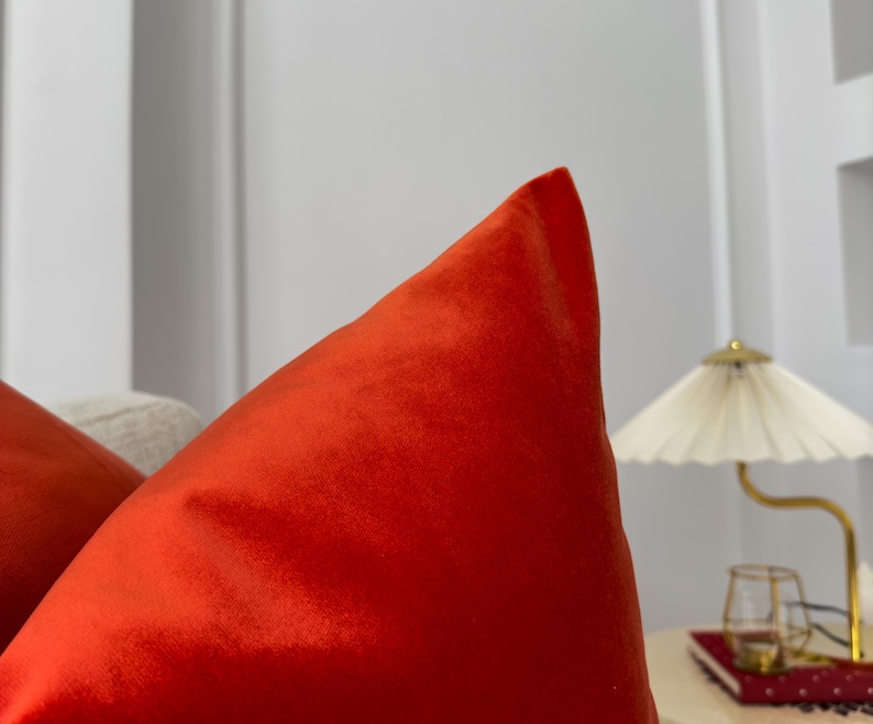 Handmade Velvet Tomato Red Cushion Cover Rust Red Pillow Cover Lumbar ...