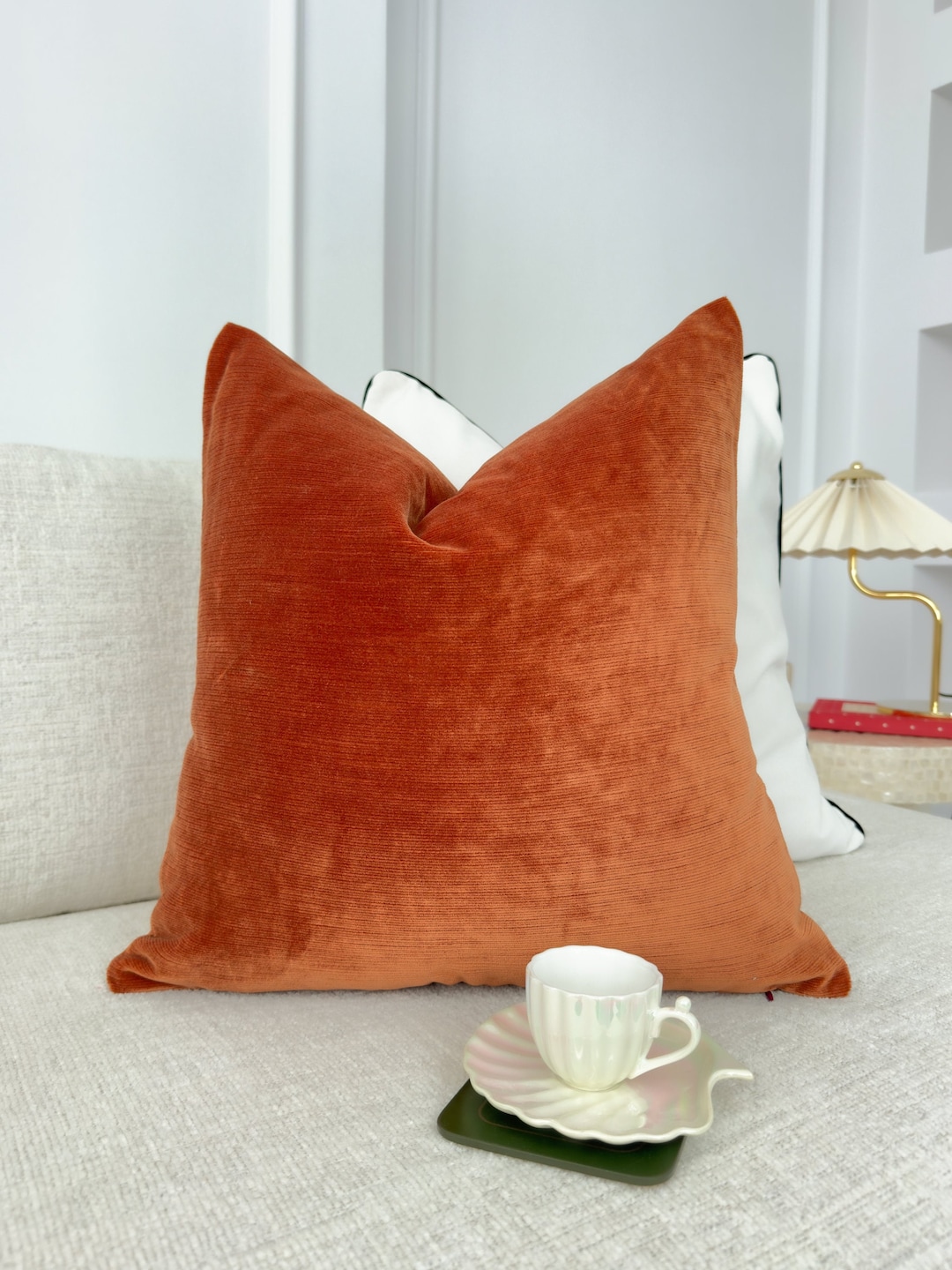 Textured Velvet Terracotta Scatter Cushion Cover Burnt Orange ...