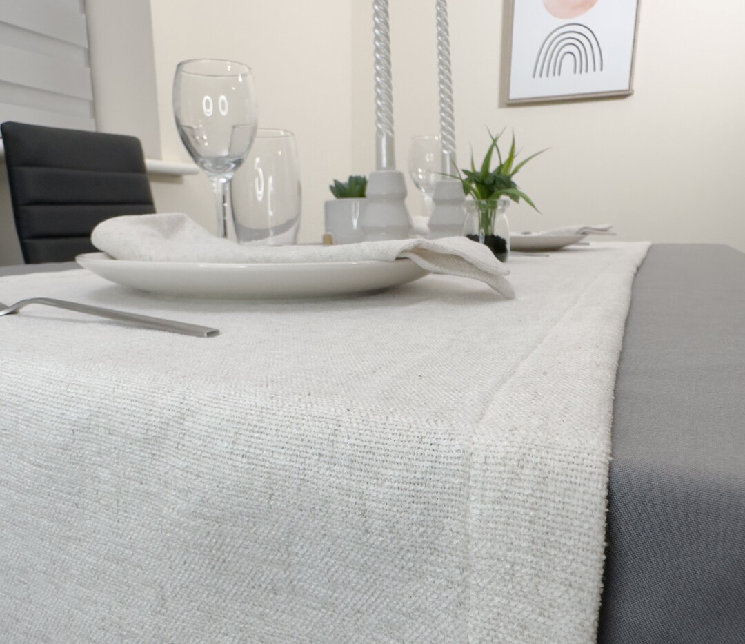 Cotton Linen Table Runner, Linen Napkins, Cream Linen Table Runner and ...