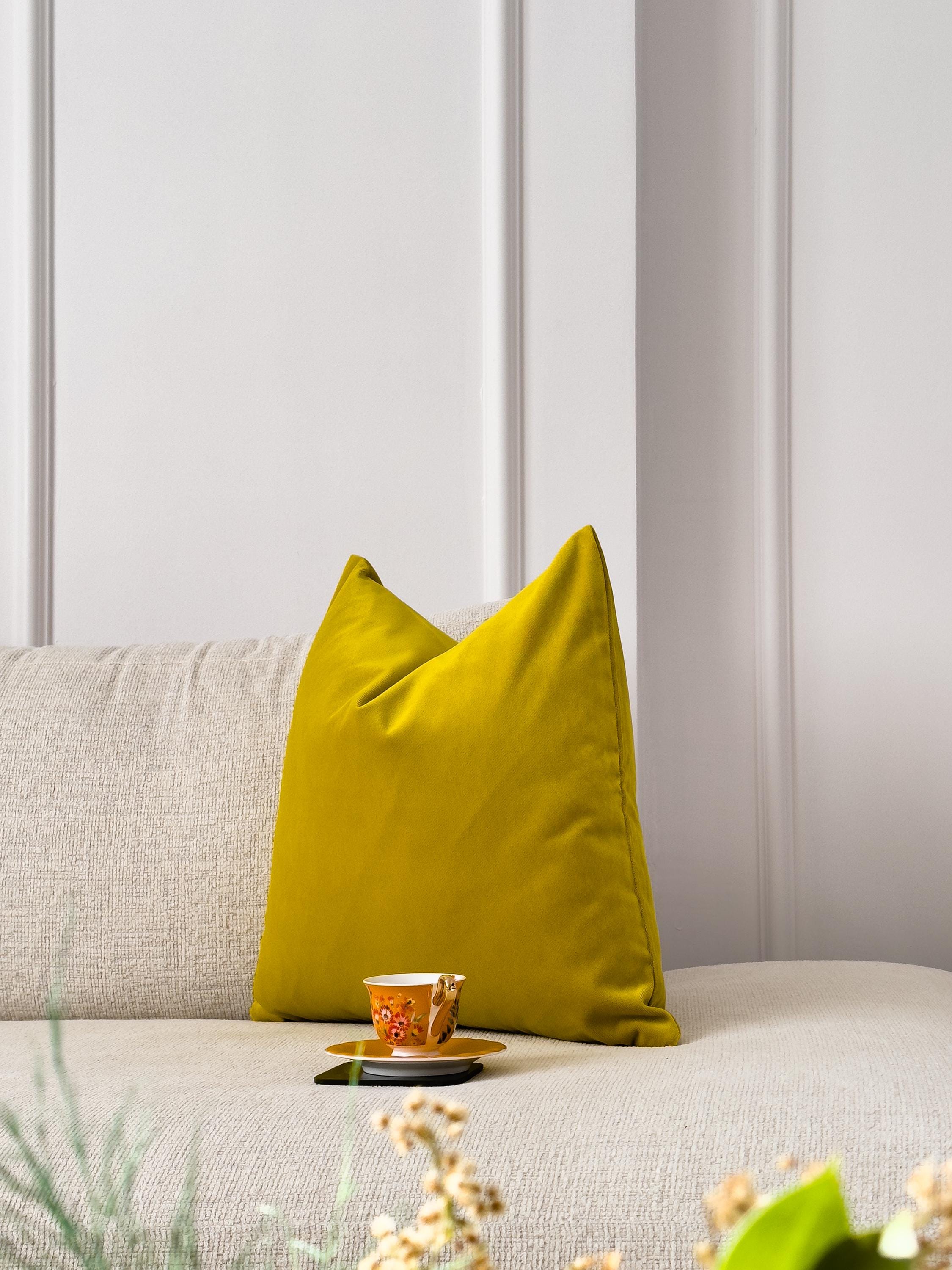Premium Gold Velvet Scatter Cushion Cover Lemon Yellow Throw Pillow ...