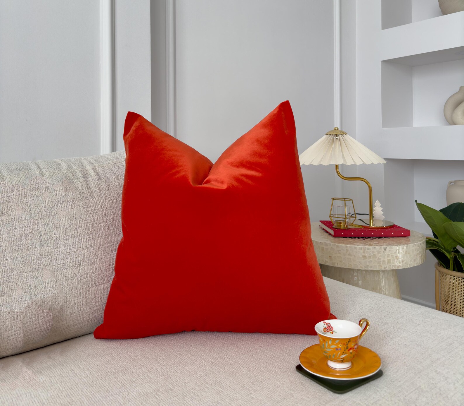 Handmade Velvet Tomato Red Cushion Cover Rust Red Pillow Cover Lumbar ...
