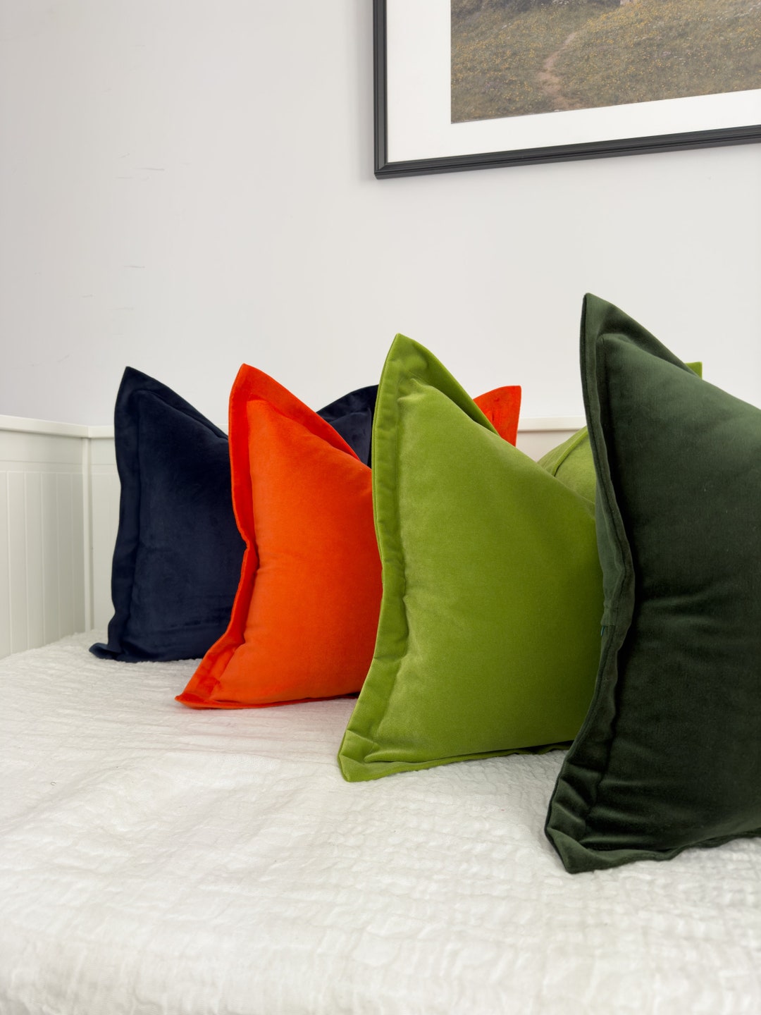 Apple Green Flanged Pillow Cover Velvet Oxford Style Cushion Cover ...