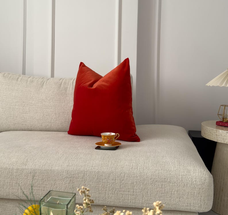 Handmade Velvet Tomato Red Cushion Cover Rust Red Pillow Cover Lumbar ...