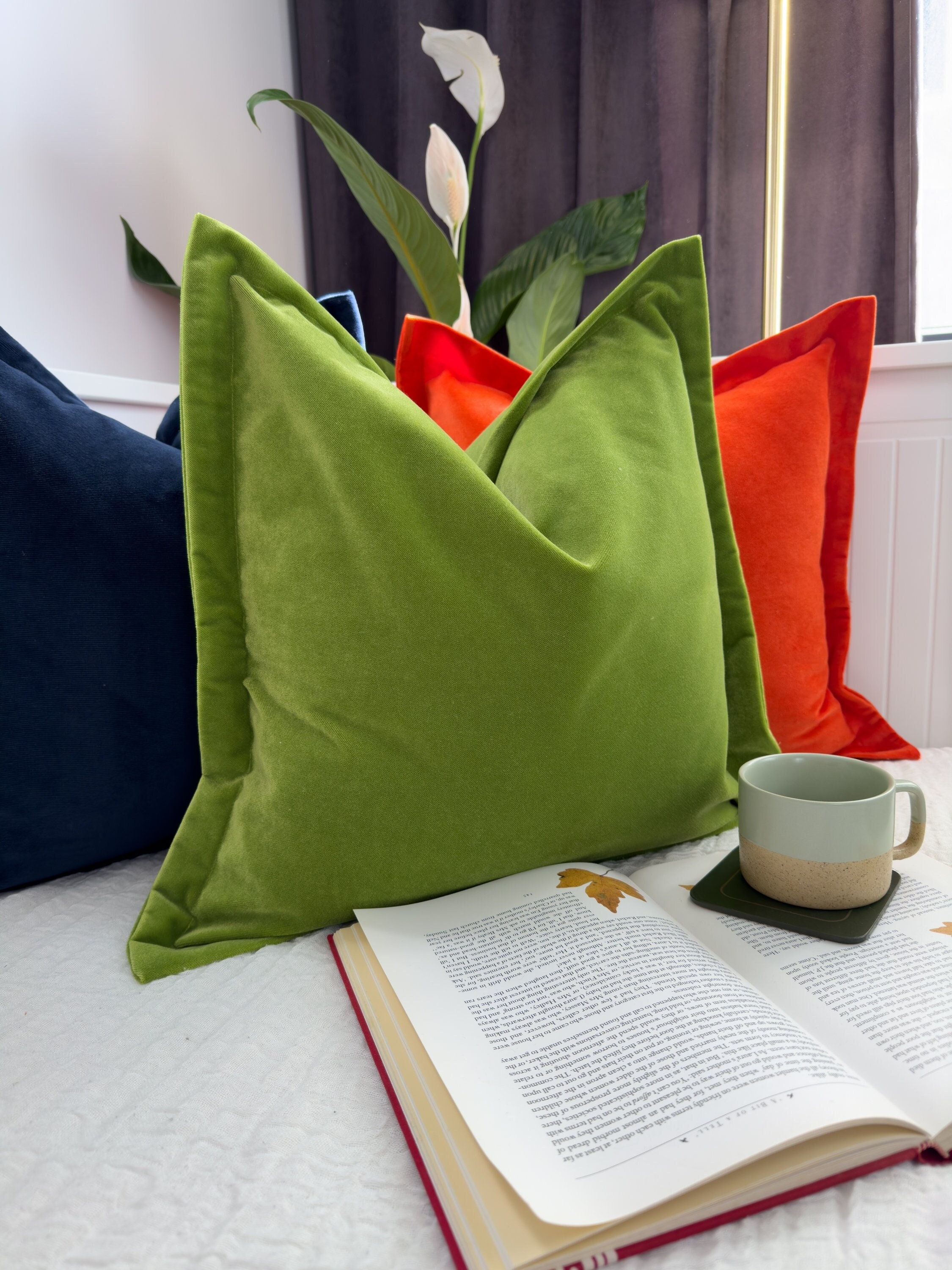 Apple Green Flanged Pillow Cover Velvet Oxford Style Cushion Cover ...