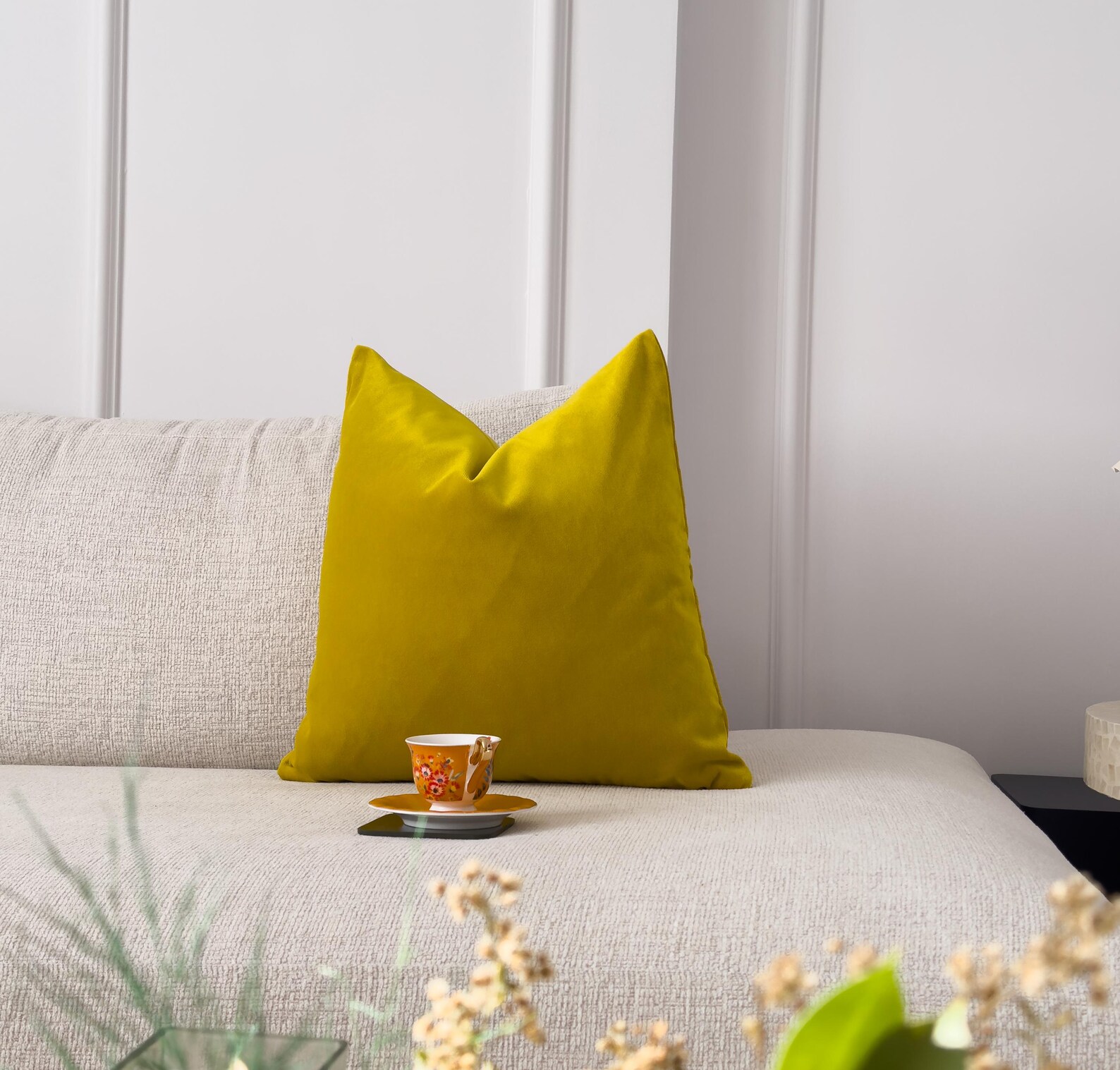 Premium Gold Velvet Scatter Cushion Cover Lemon Yellow Throw Pillow ...