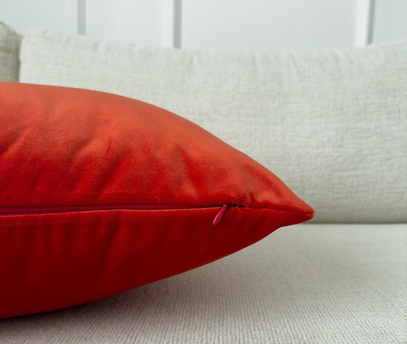 Handmade Velvet Tomato Red Cushion Cover Rust Red Pillow Cover Lumbar ...
