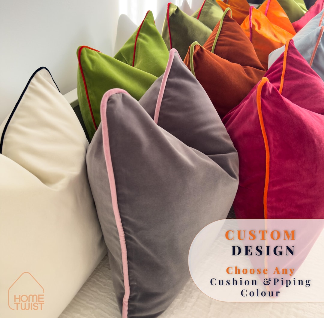 Velvet Piping Cushion Covers Custom Piping Pillow Covers - 42 Colours ...