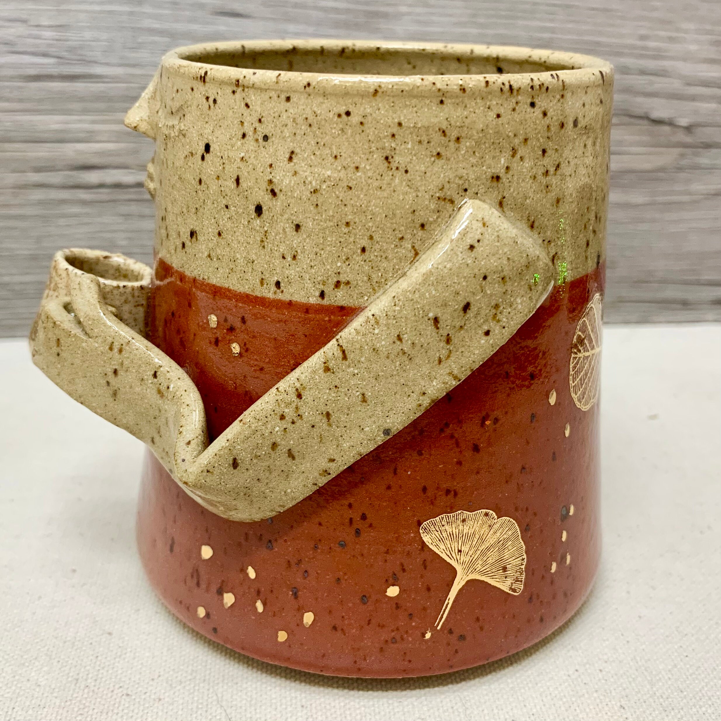 Burnt Orange Leafy Lady Mug — Carved In Mud Studios