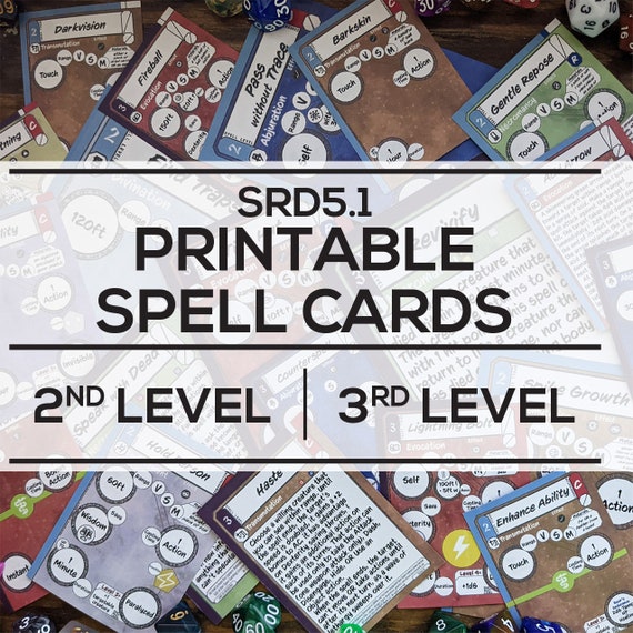 Printable Spell Cards 5e SRD5.1 2nd & 3rd Level Cards - Etsy