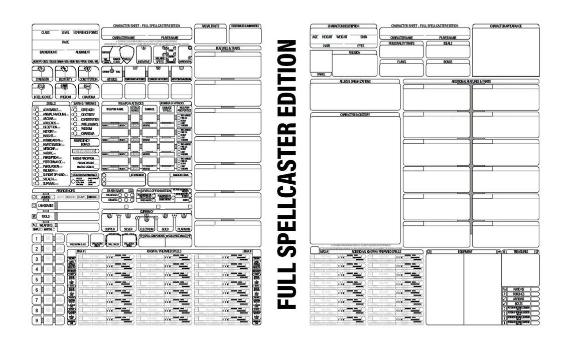 2020 Character Sheets: Five Sheet Edition - Etsy