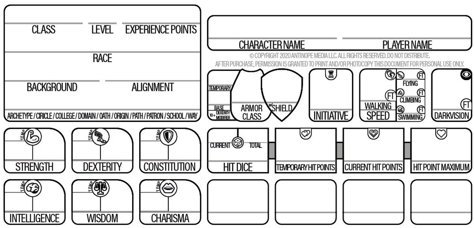 2020 Character Sheets: Five Sheet Edition - Etsy