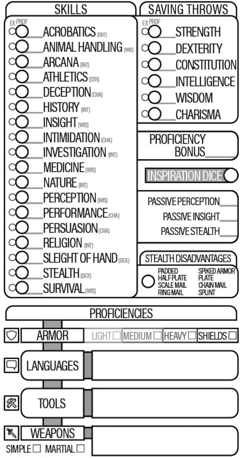 2020 Character Sheets: Five Sheet Edition - Etsy