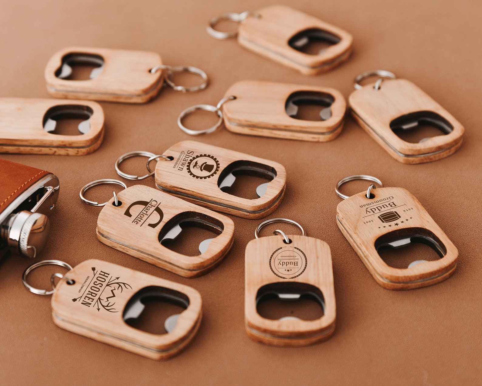Custom Engraved Wood Keychain Bottle Opener Personalized Logo Keychain ...