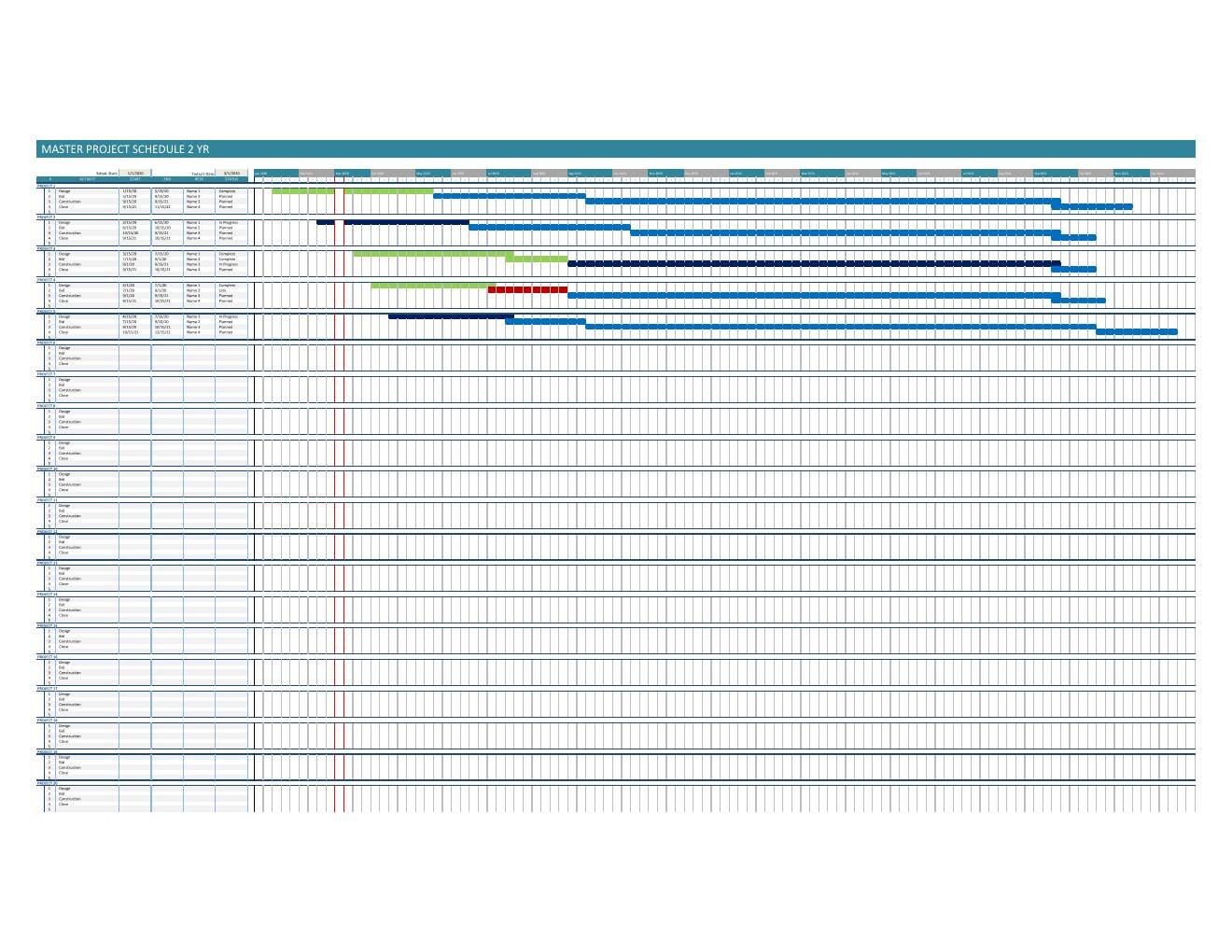 Master Project Schedule 2 Yr Gantt - Etsy