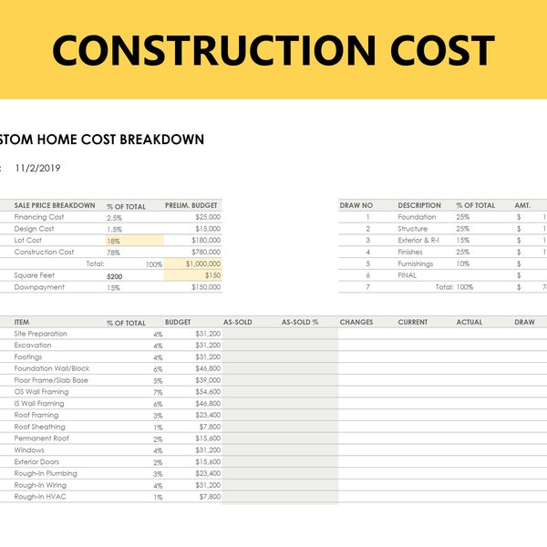 Custom Home Breakdown Sheet - Make Your Own Home Breakdown Sheet
