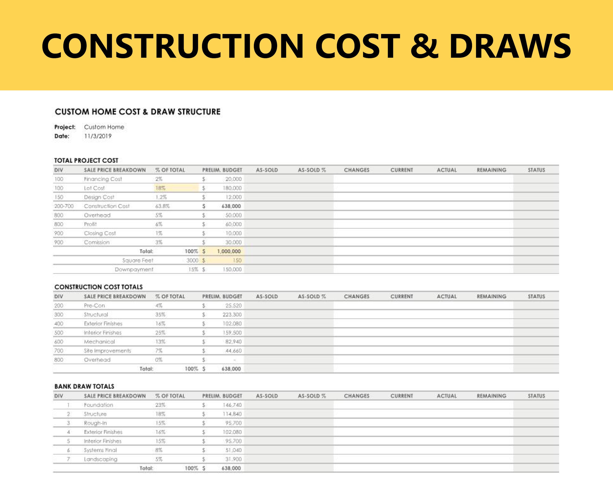 Construction Cost Bank Draws - Etsy