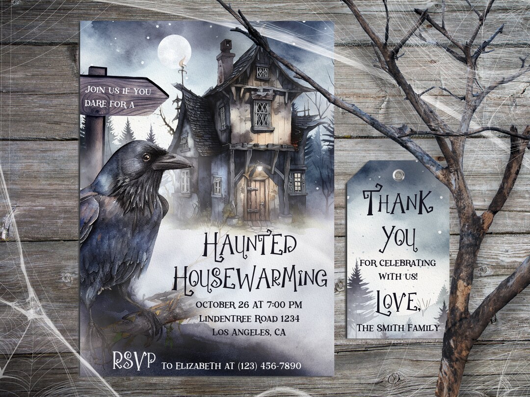 Raven Haunted Housewarming Party Invitation, Spooky New Home Invite ...