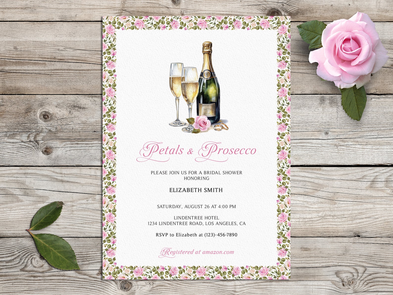 Petals & Prosecco Bridal Shower Invitation W/ Thank You Tag - Etsy