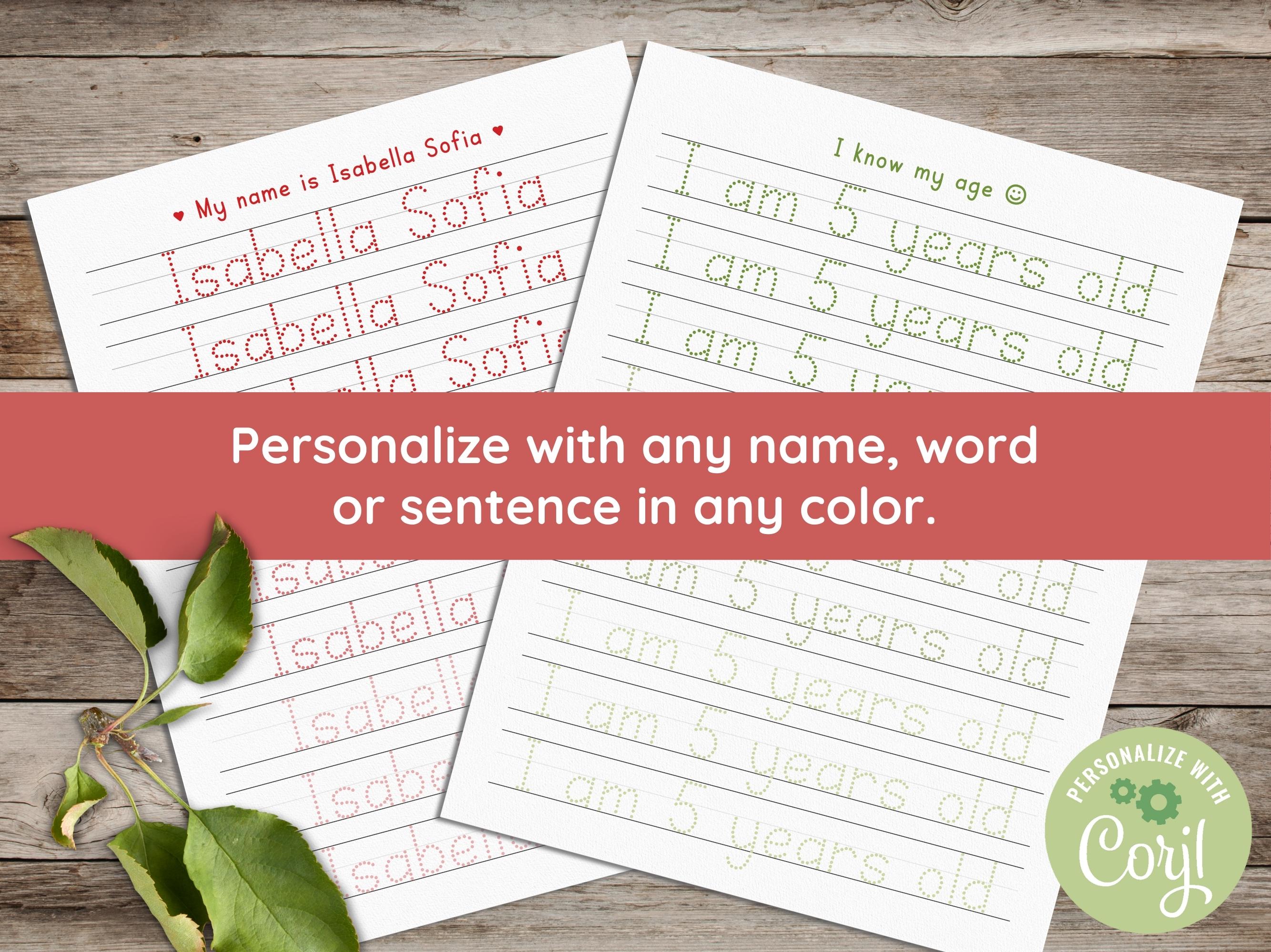 Custom Name Tracing Worksheet, Personalized Handwriting Practice Sheets ...