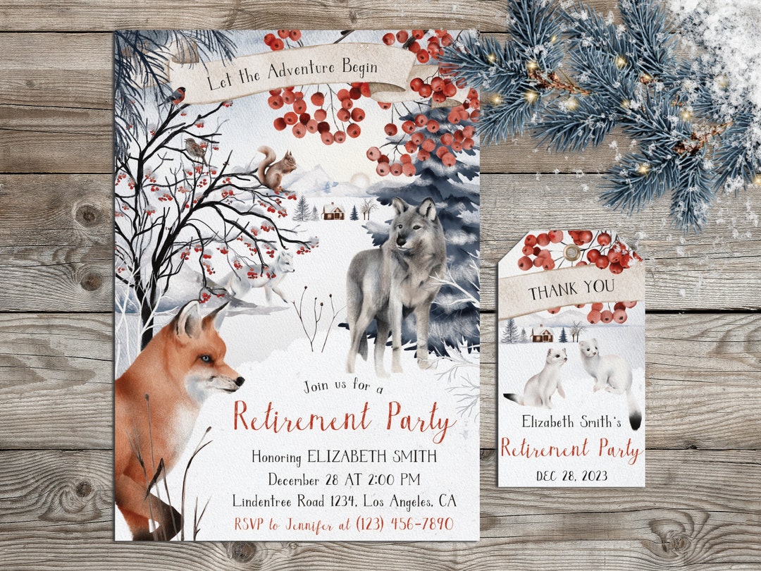Winter Retirement Party Invitation & Wild Woodland Animals, Rustic ...
